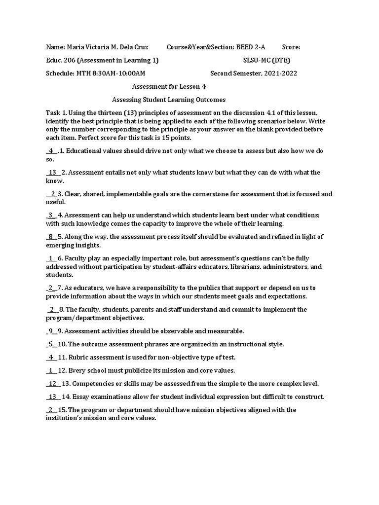Assessment For Lesson 4, Educ 206, Dela Cruz, Maria Victoria M. Beed 2 ...