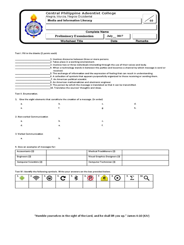Prelim Exam | PDF | Communication | Information