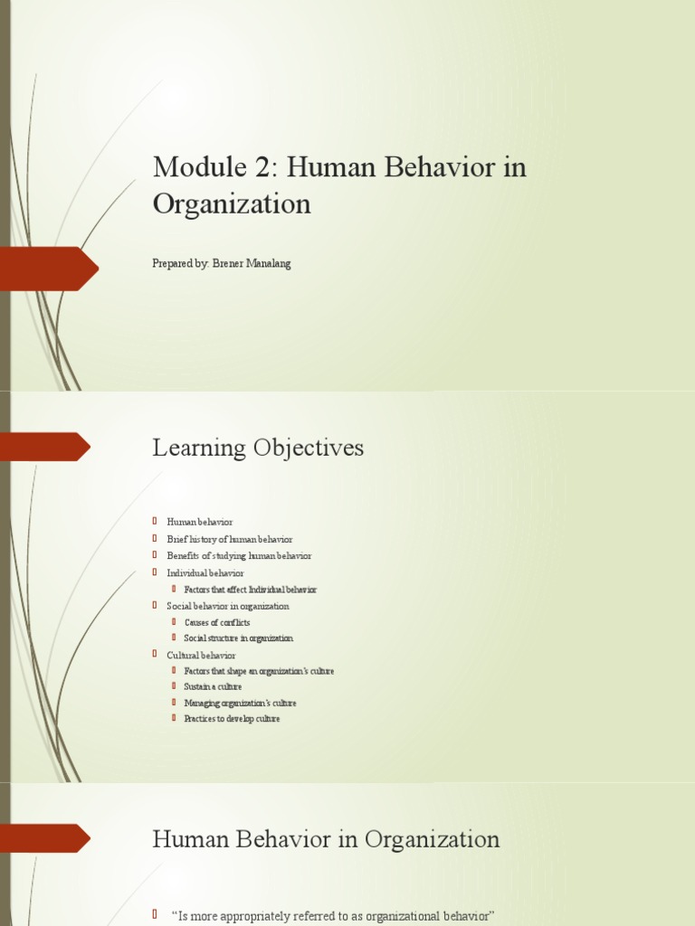 Module 2 Human Behavior in Organization | PDF | Organizational Behavior | Organizational Culture