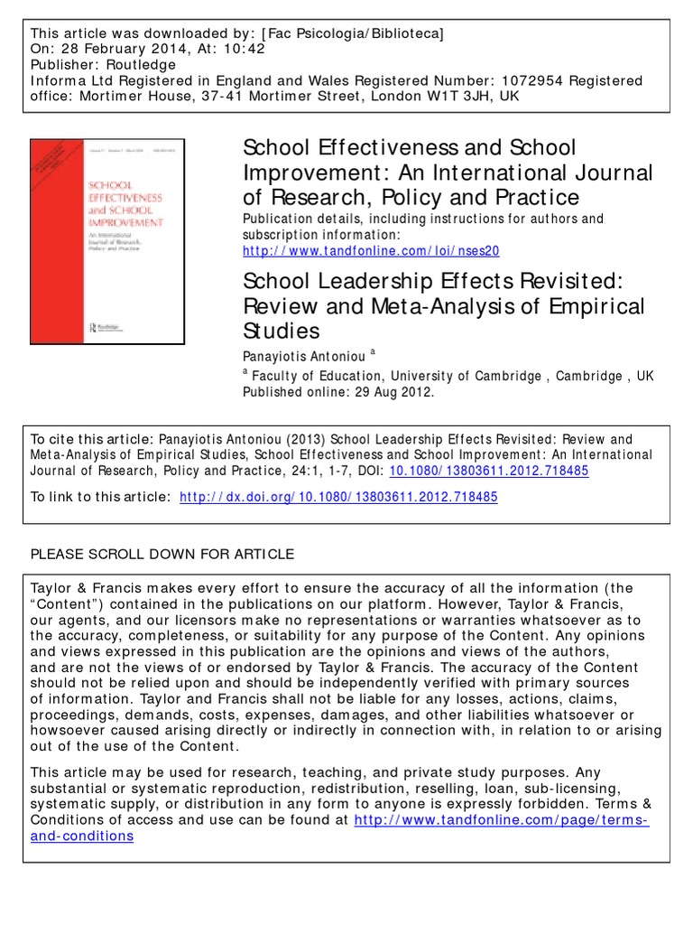 School Effectiveness and School Improvement | PDF