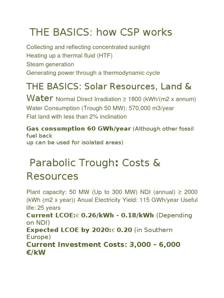CSP Technology: Costs and Resources Overview | PDF