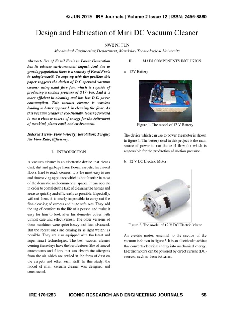 Design and Fabrication of Mini DC Vacuum | PDF | Vacuum Cleaner ...