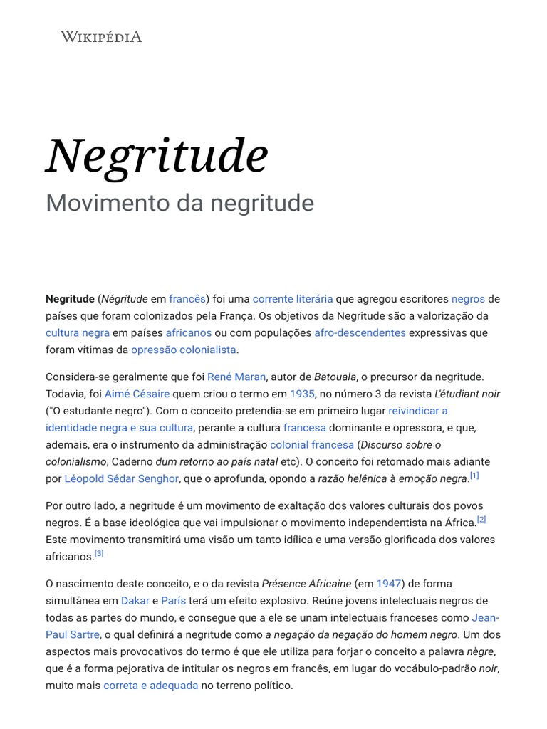 Movimento da Negritude e sua História | PDF | Etnia | Colonialismo