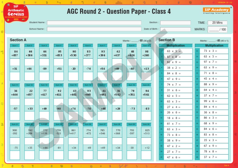AGC Round 2 Class 4 Maths Worksheet | PDF