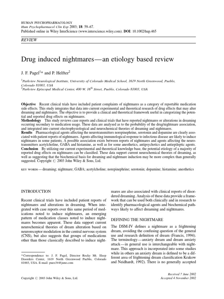 2003 Drug Induced Nightmares, An Etiology Based Review | PDF | Rapid ...