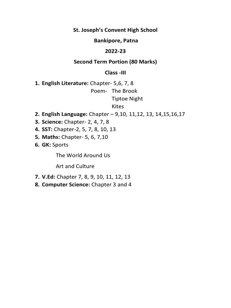 2nd Term Portion - 2022-23 | PDF | Science & Mathematics