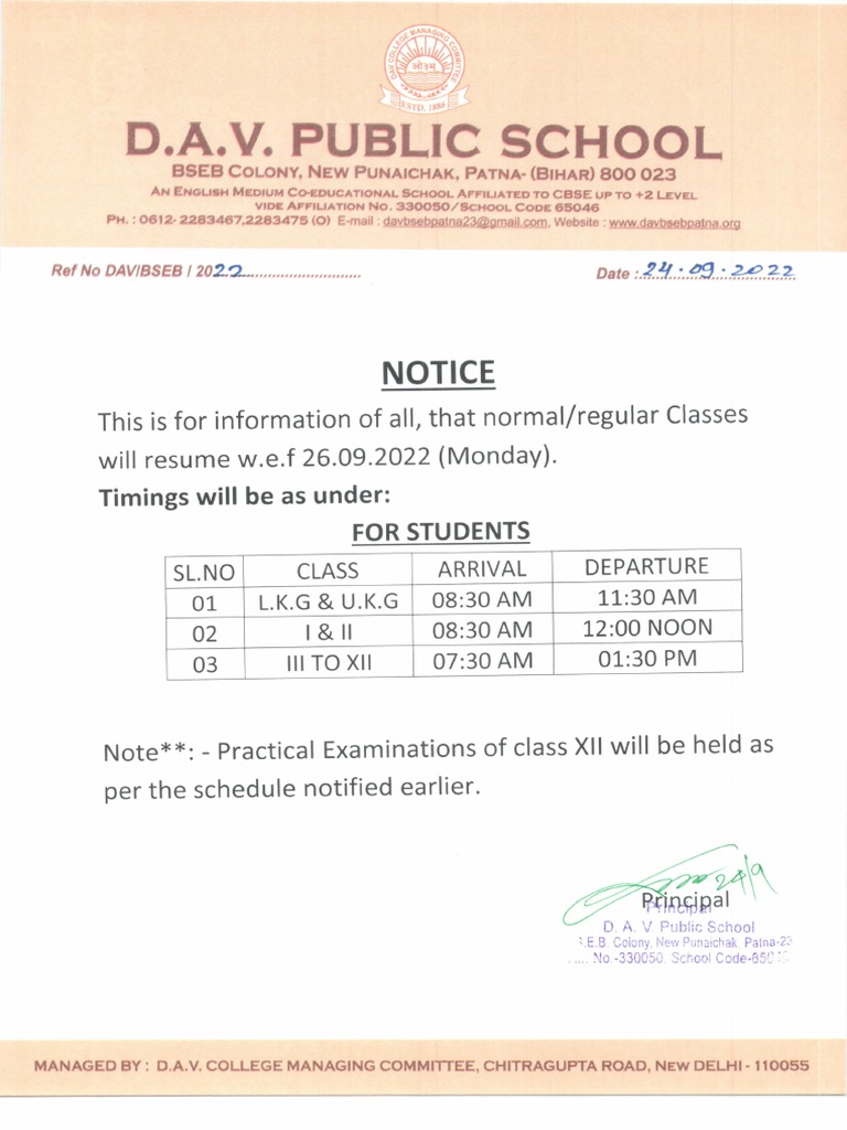 Notice For Regular Classes Resume W.E.F 26.09.2022 | PDF