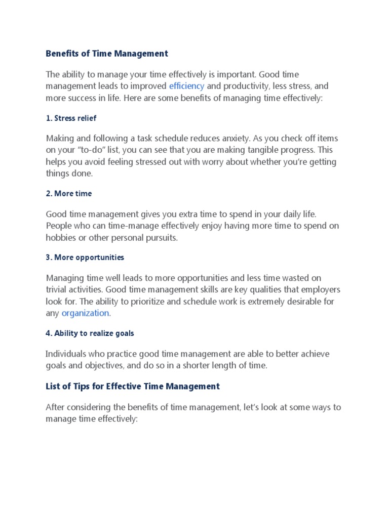 Benefits of Time Management | PDF | Time Management | Professional Skills