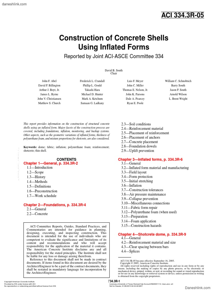 334.3R-05 Construction of Concrete Shells Using Inflated Forms | PDF | Concrete | Deep Foundation