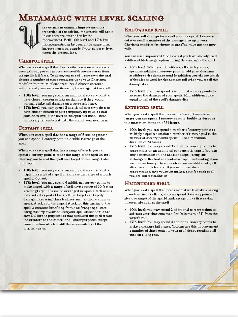 Metamagic Level Scaling Guide | PDF