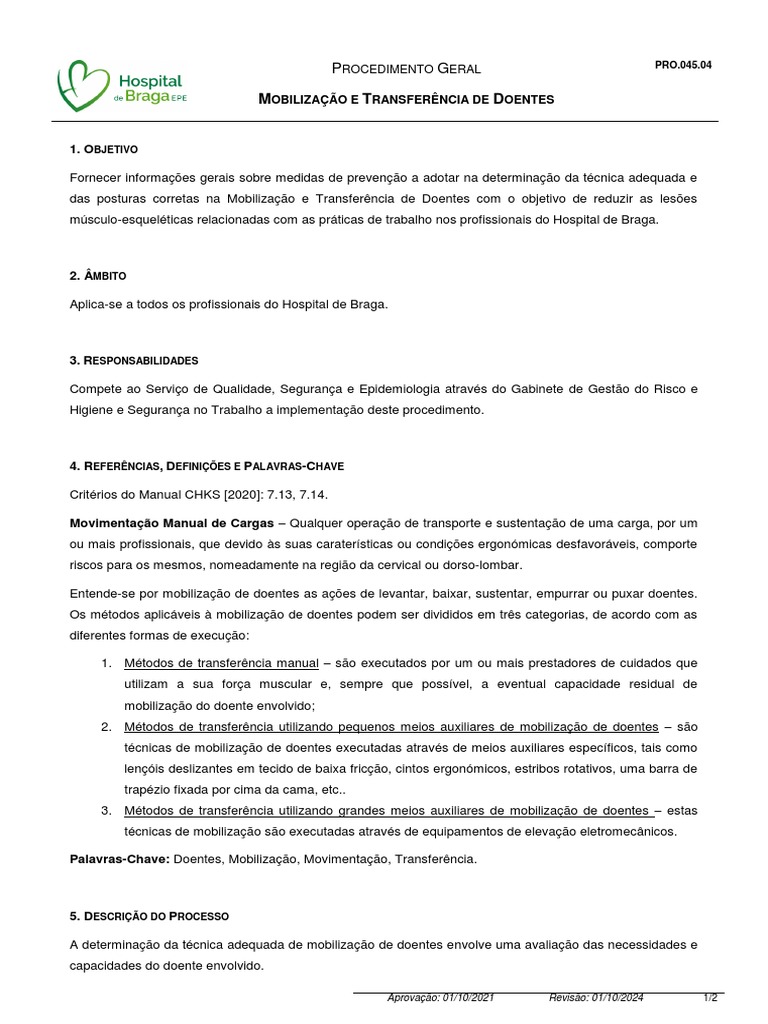 PRO - 045 - 04 Mobilização e Transferência de Doentes | PDF
