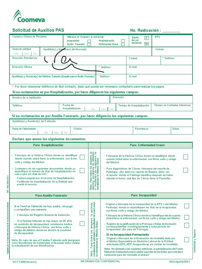 Ss-ft-006 Solicitud de Auxilio Pas.. | PDF | Hospital | Historial médico