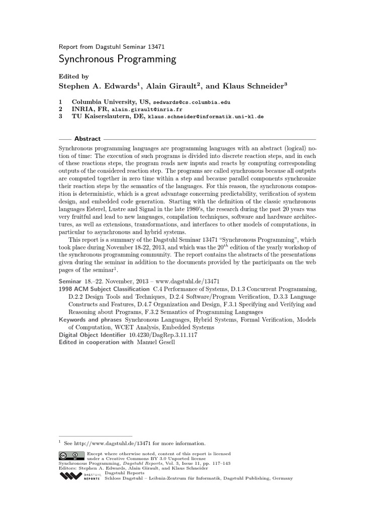 Synchronous Programming Seminar Pdf Formal Verification System