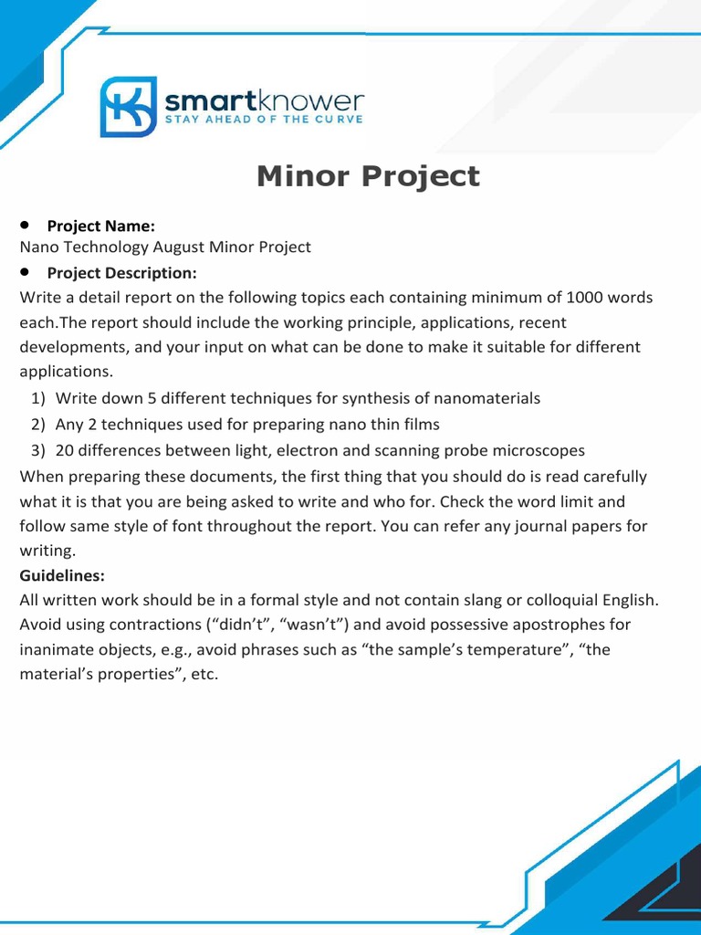 Nano Technology Minor Project Guide | PDF