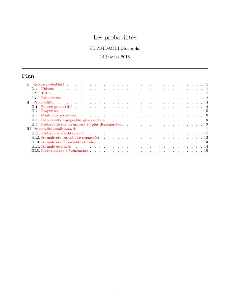 01 Les Probabilites Pdf Théorie Des Probabilités Mesure