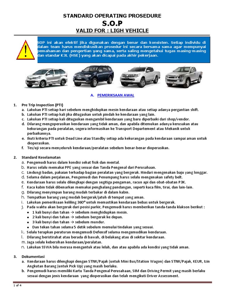 Sop Ligh Vehicle | PDF