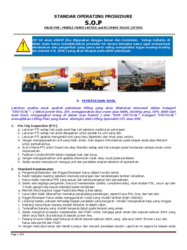 SOP MOBIL CRANE LATTICE and RT - CRANE TELESC LIFTING 1 | PDF