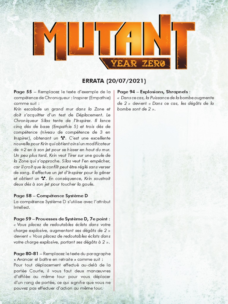 Errata de jeu : corrections essentielles | PDF