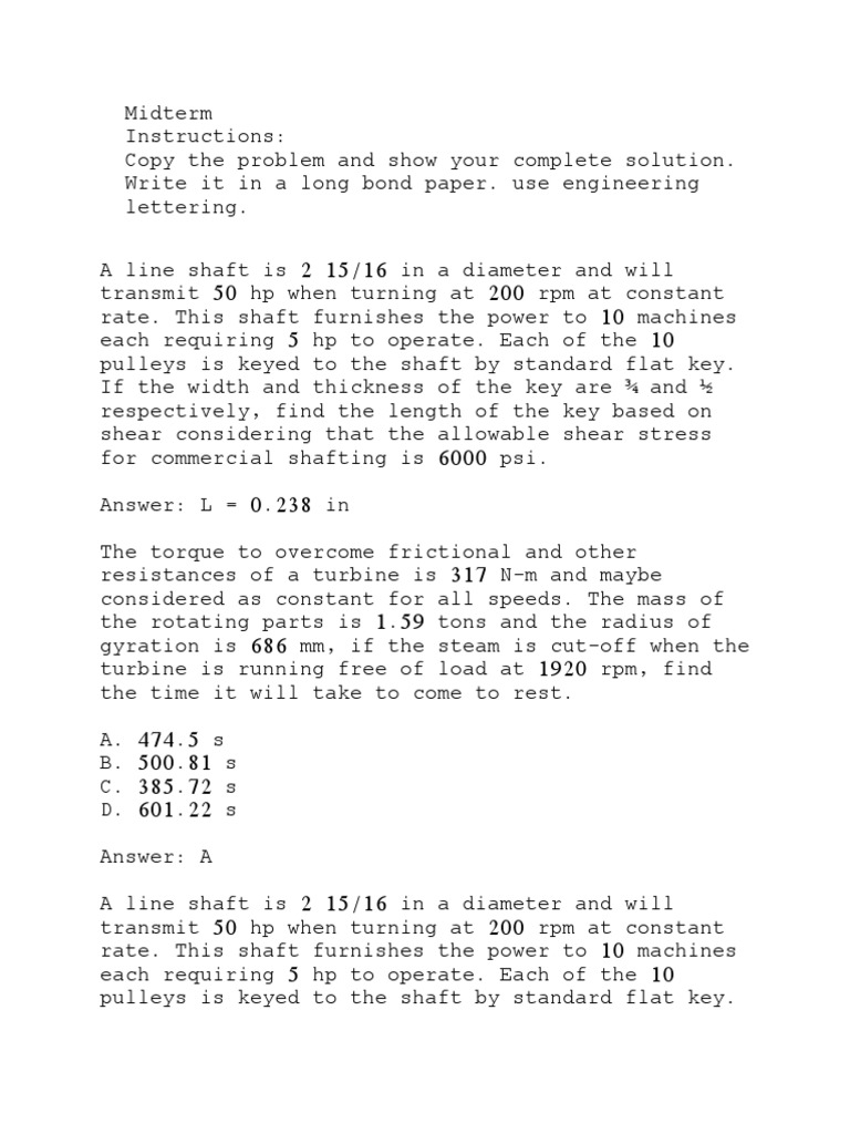 Key Length Calculation for Shaft Problem | PDF | Belt (Mechanical ...