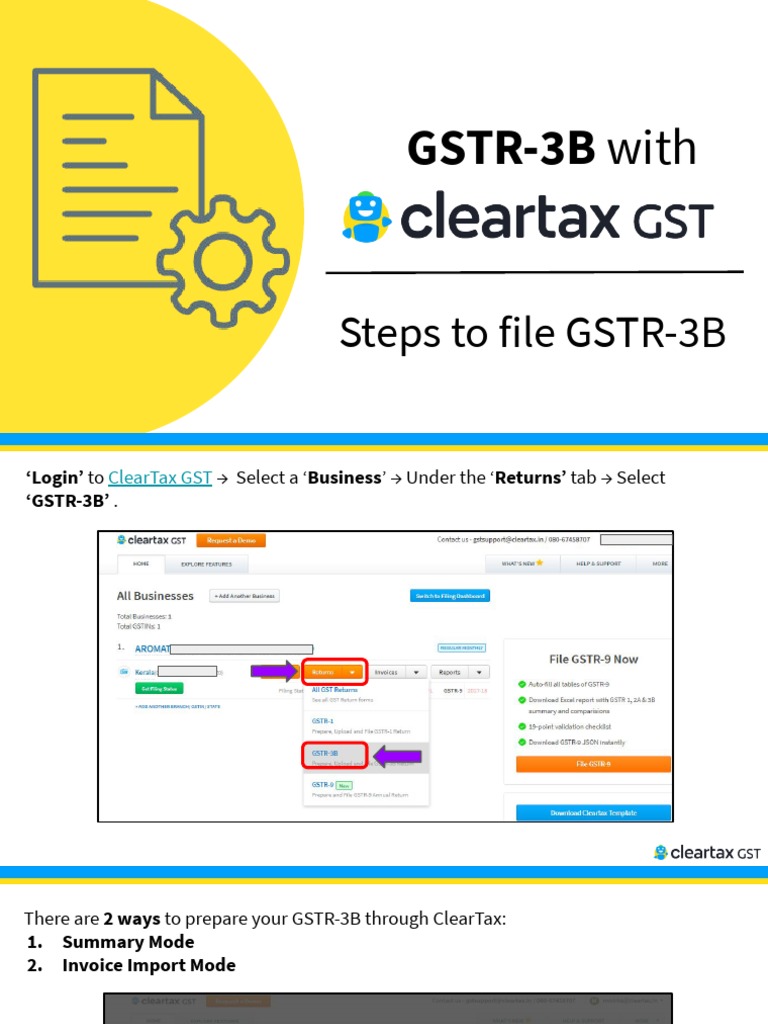 Step by Step Guide To File GSTR 3B On ClearTax GST | PDF | Invoice | Taxes