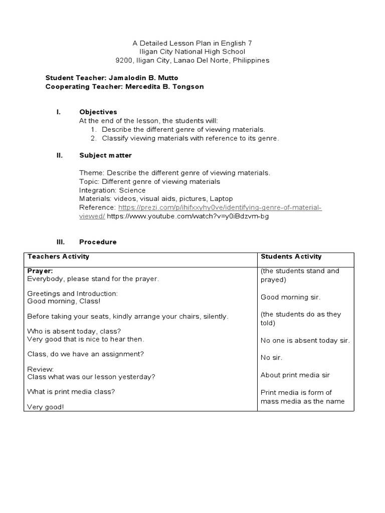 A Detailed Lesson 2 Plan in English 8 | Download Free PDF | Mass Media ...