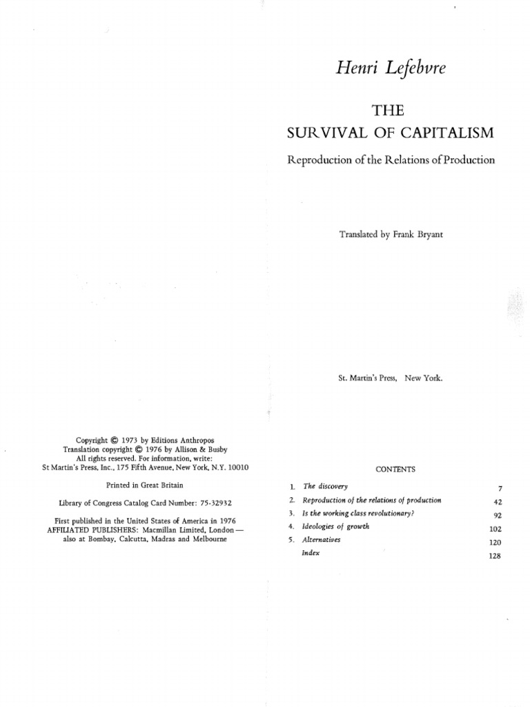Henri Lefebvre - Survival of Capitalism-Schocken Books (1981) | PDF