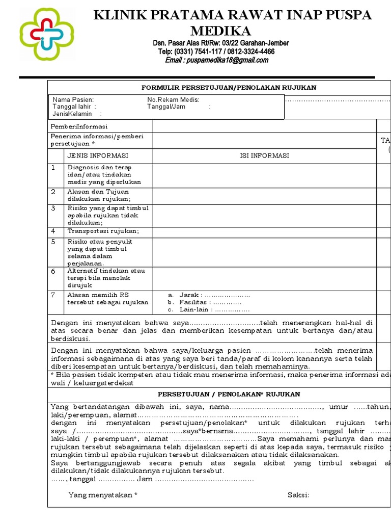 Form Persetujuan Dan Penolakan Rujukan | PDF