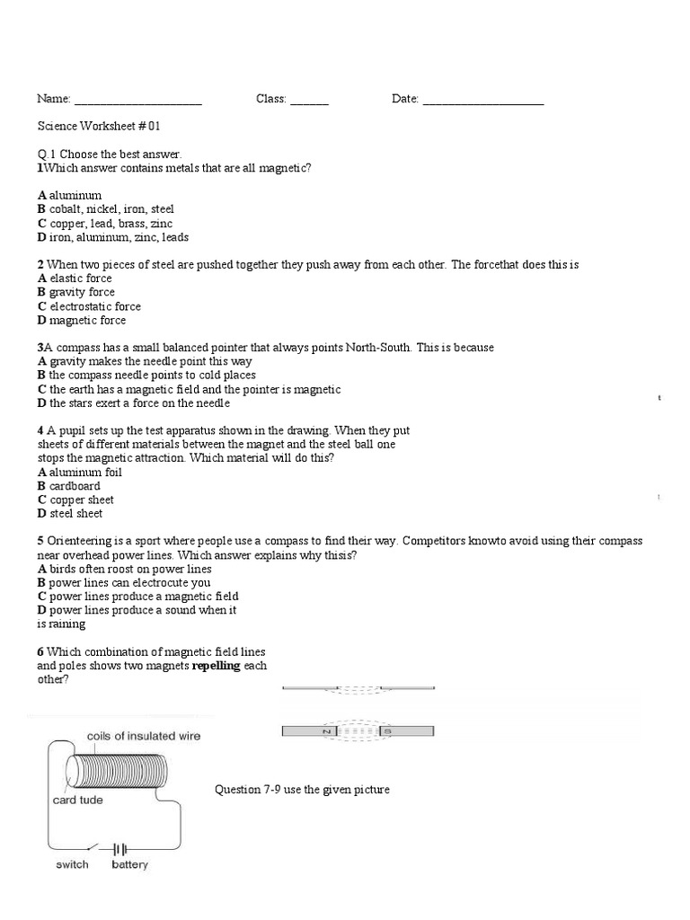 Class 8 Science Worksheet | PDF | Magnet | Magnetic Field