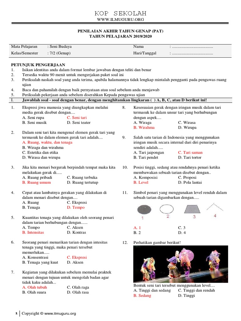 Ilmuguru - Org - Soal PAT Seni Budaya Kelas 7 Jawaban | PDF