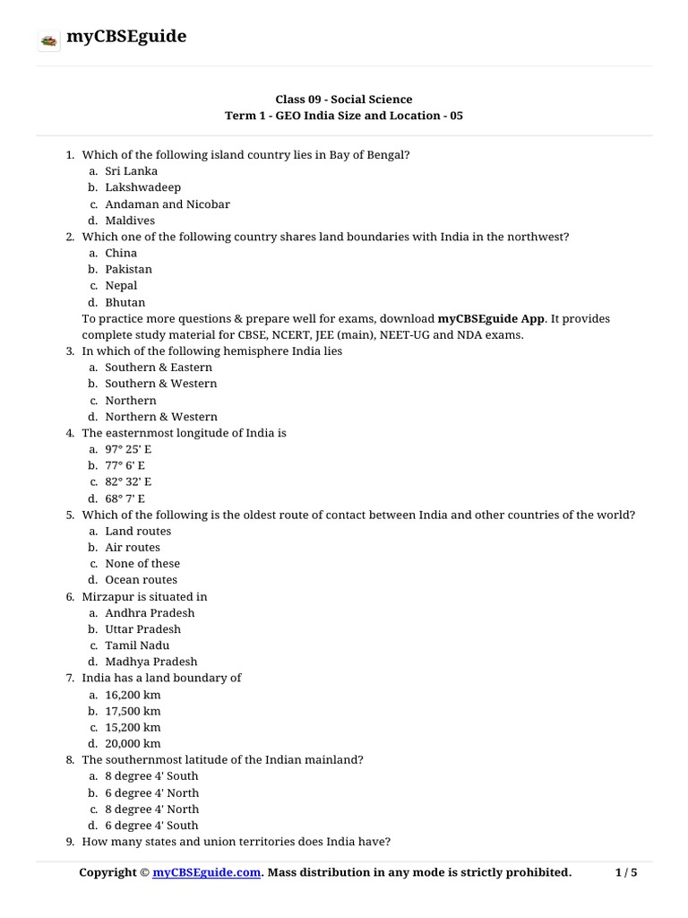 9 Social Geo TP ch1 5 | PDF | South Asia | Asia