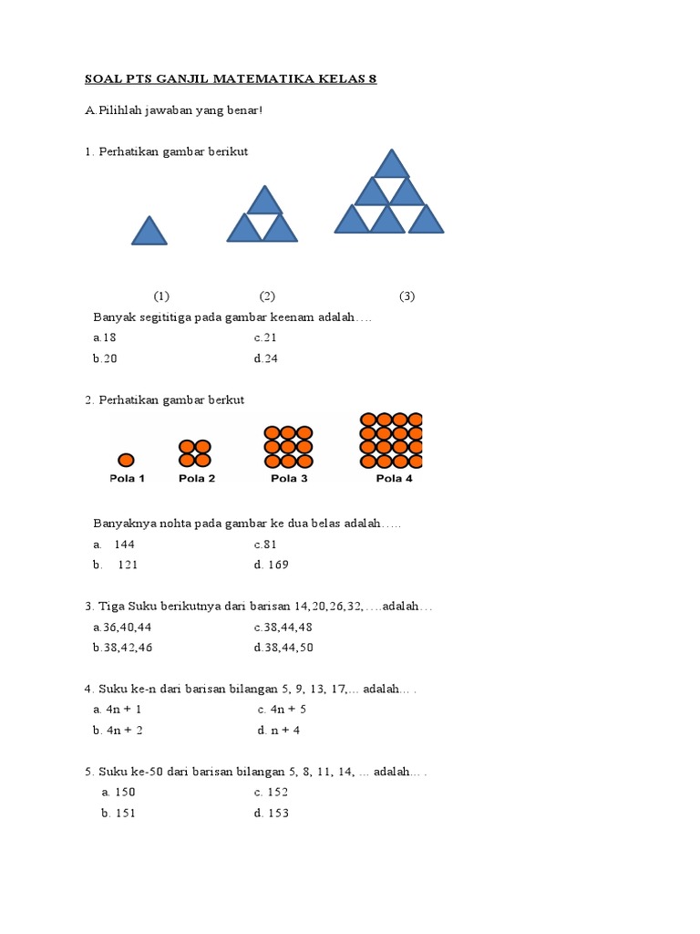 Soal PTS Ganjil Matematika Kelas 8 | PDF