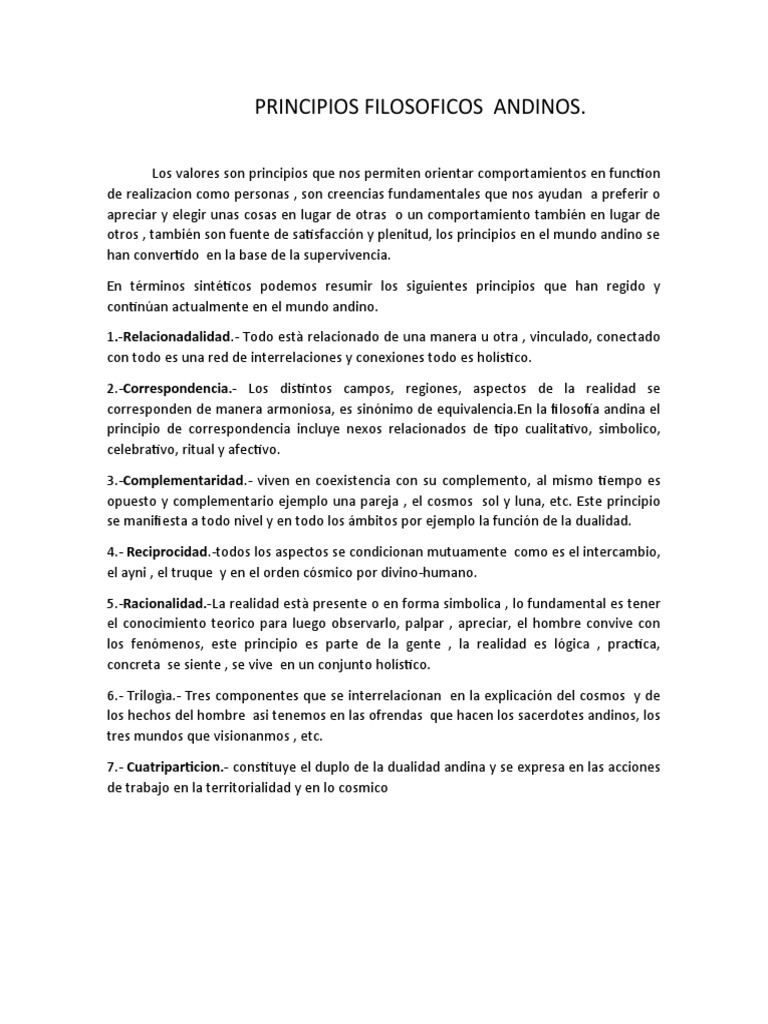 Principios Filosóficos Andinos | PDF | Filosofía