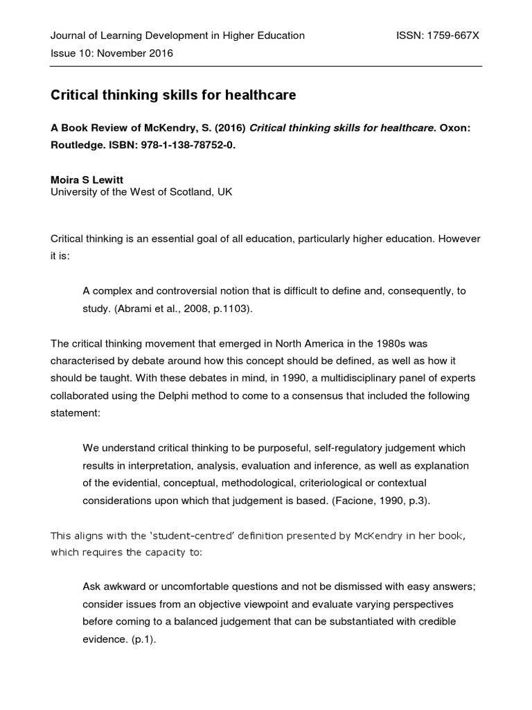 Critical Thinking Skills For Healthcare | PDF | Critical Thinking | Thought