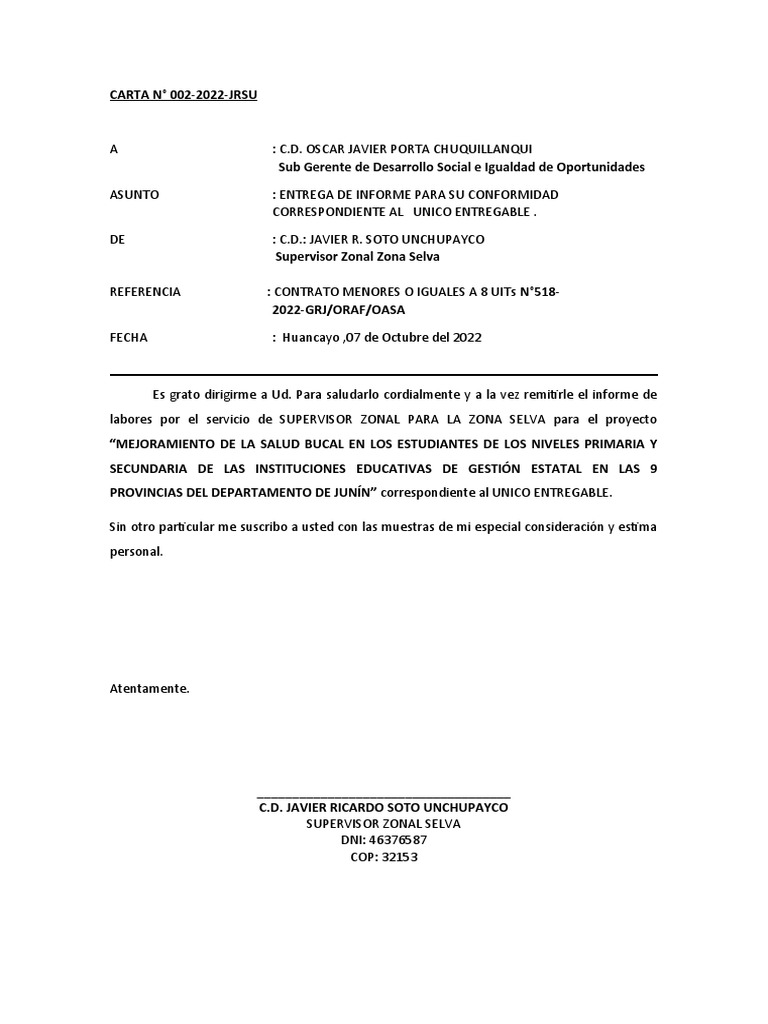 CARTA N 1 Javier | PDF | Ciencias de la Salud | Cuidado de la salud