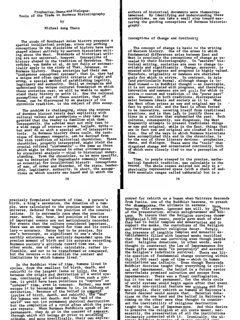 Aung Thwin Prophecies Omens and Dialogue | PDF | Nirvana | Karma