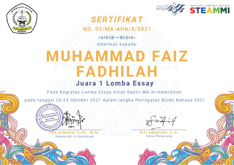 Sertifikat Juara 1 Lomba Essay Nasional | PDF