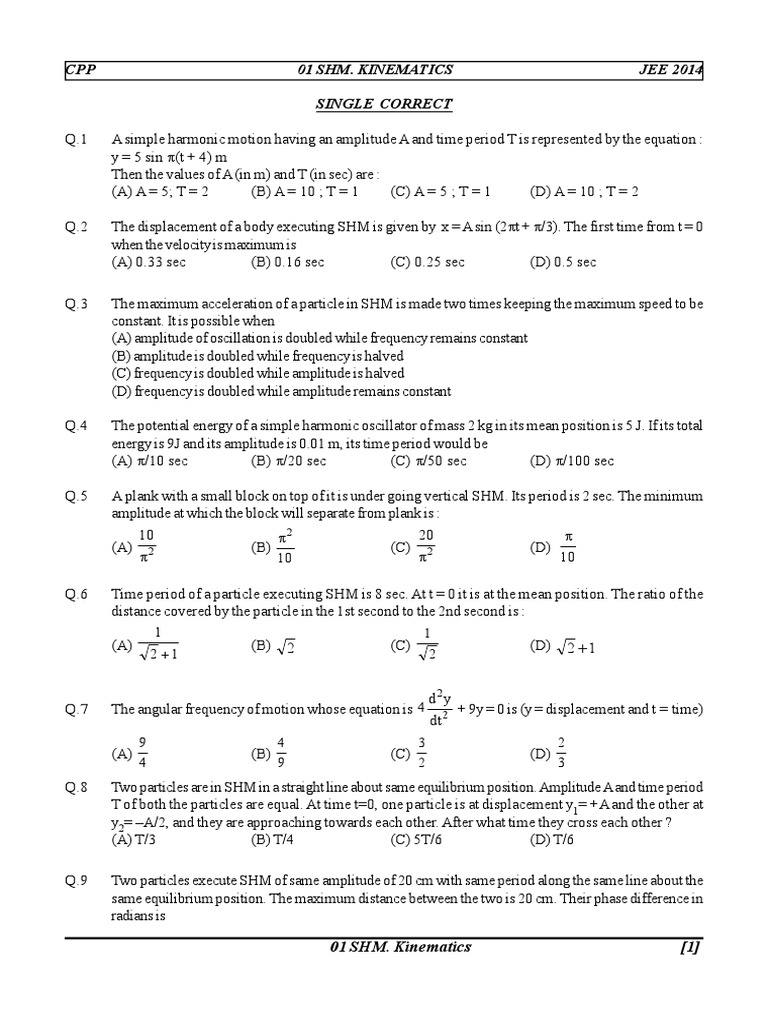 01 SHM - Kinematics | PDF | Velocity | Oscillation
