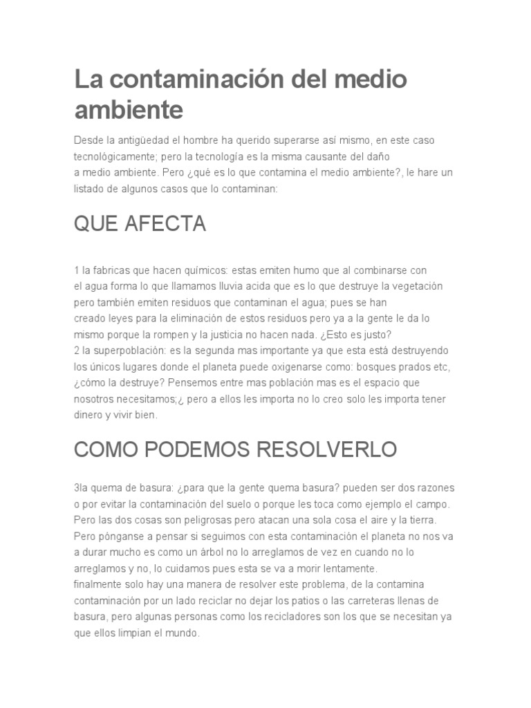 La Contaminación Del Medio Ambiente | PDF