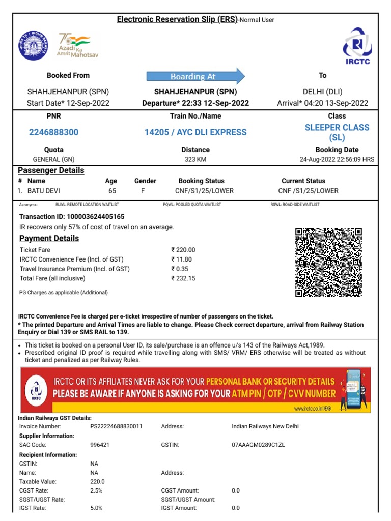 Ayc Dli Express Sleeper Class (SL) | PDF | Identity Document
