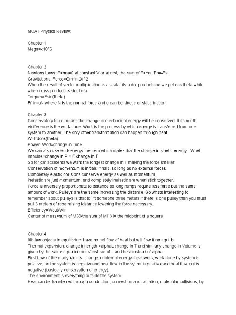 MCAT Physics Review Notes | PDF | Neutron | Pressure