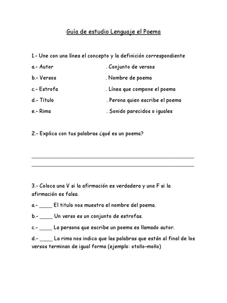 Guía de Estudio: Partes del Poema | PDF | Poesía