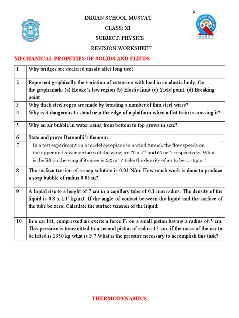 CLASS-XI-PHYSICS-revision Worksheet | PDF | Gases | Waves