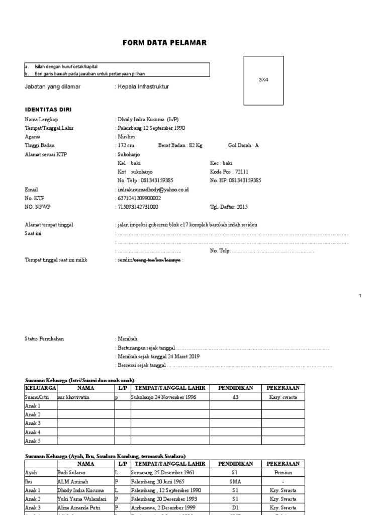 Form Data Pelamar - Triputra Agro Persada | PDF