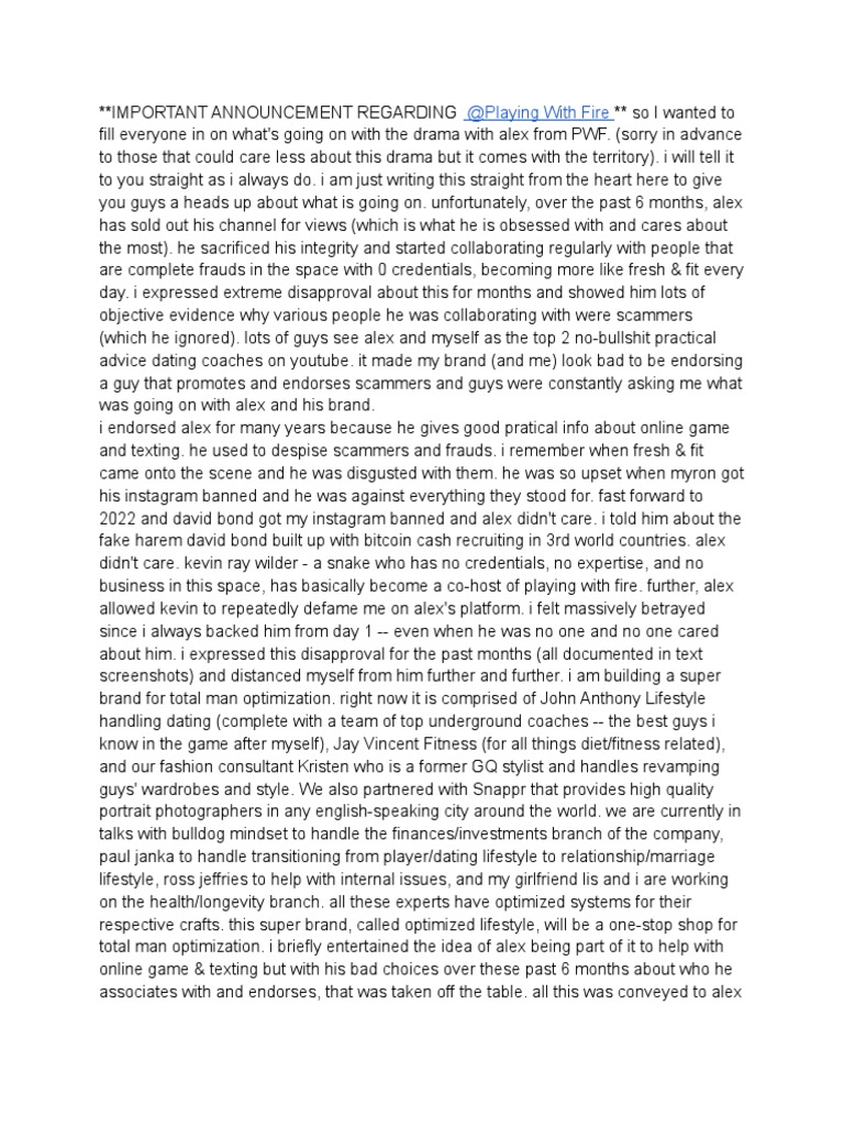 Community Post About Alex PWF Situation | PDF | Sports & Recreation ...