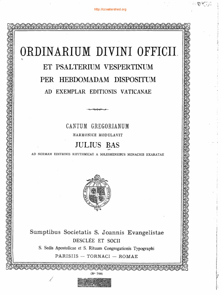 Ordinarium Divini Officii Ad Vesperas Et Completorium - J. Bas, 1928 | PDF