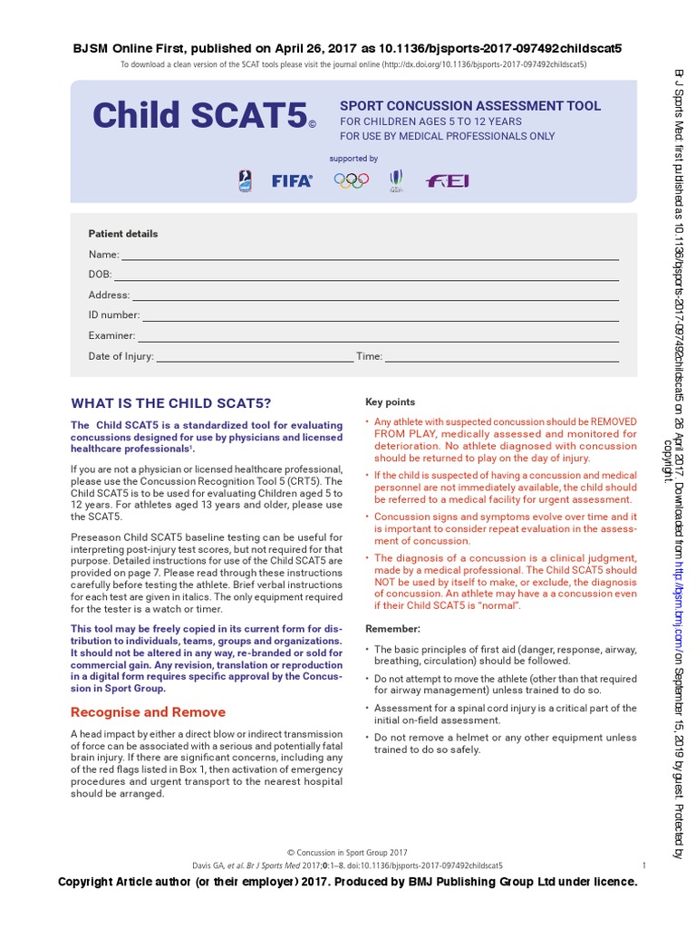 Child SCAT5 | PDF | Concussion | Medical Specialties