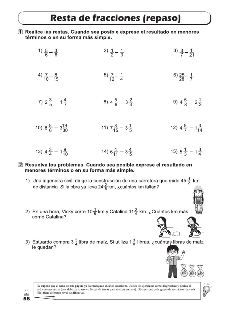 Resta de Fracciones. | PDF