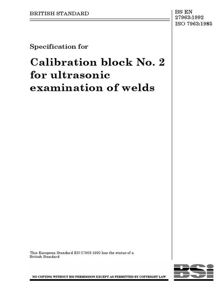 BS EN 27963-1992 ISO 7963-1985 Block No. 2 For Ultrasonic Examination of Welds | PDF | Waves ...