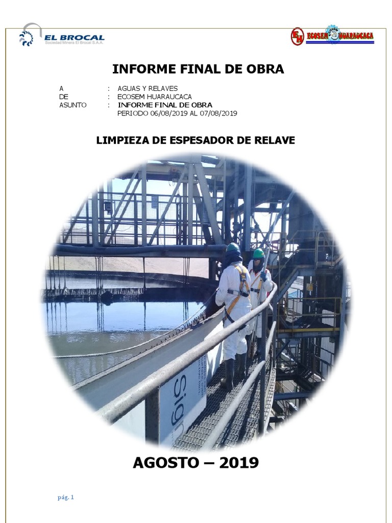 Informe Final de Obra Limpieza de Espesador | PDF