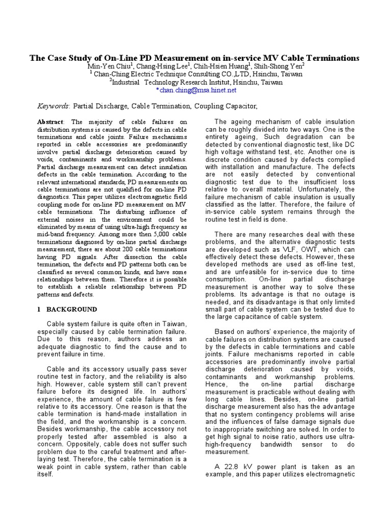 The Case Study of On-Line PD Measurement On In-Service MV Cable ...